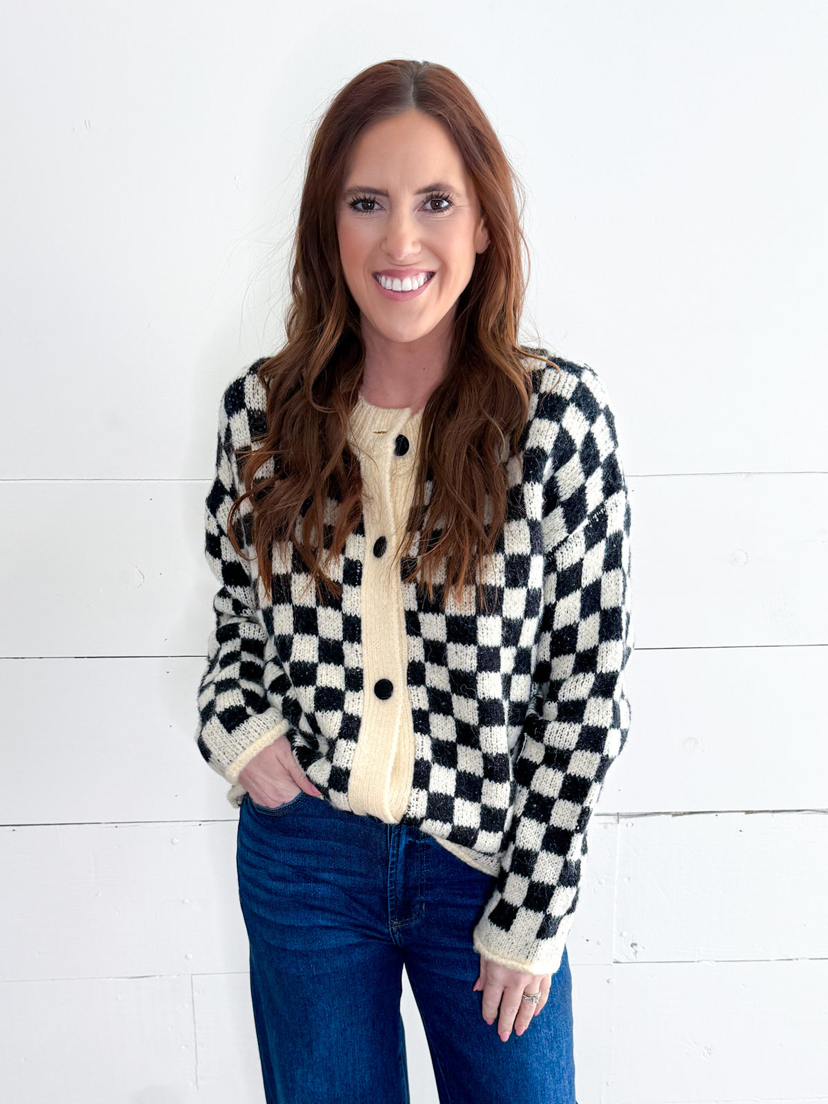 Black & White Checkered Cardigan – Card and Cloth